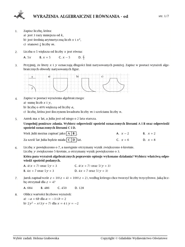 Wyrazenia Algebraiczne I Równania - Ed | PDF