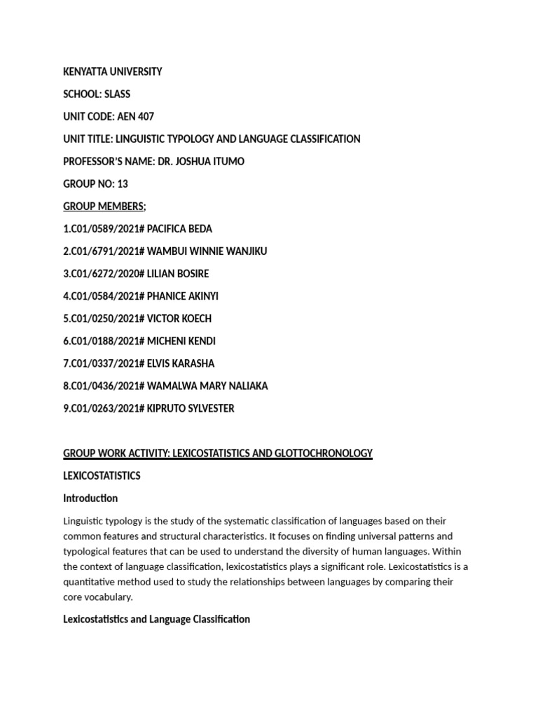 Linguistic Typology and Language Classification under lexicostatistics | PDF | Linguistics ...