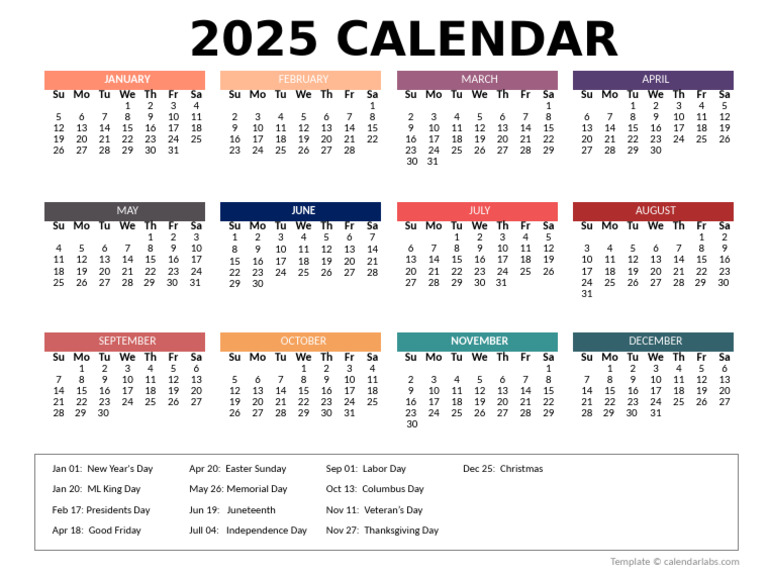 2025 Monthly Calendar Overview | PDF | Holidays | Observances