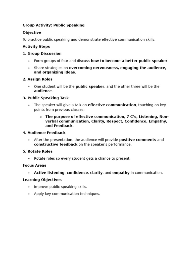 Group Activity - Public Speaking | PDF