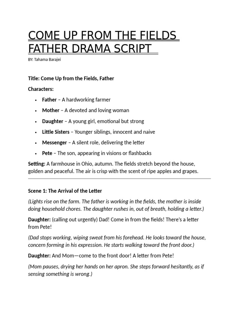 Come Up From The Fields Father Drama Script | PDF