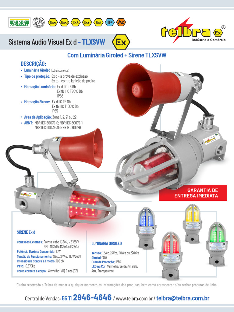 Sirene e Luminária Ex d TLXSVW 10W | PDF
