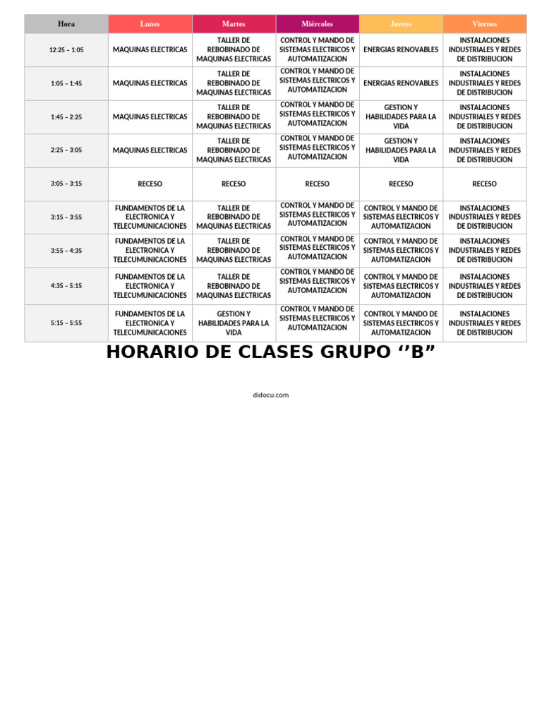 Horario de Clases | PDF | Teoría de control | Ciencias fisicas