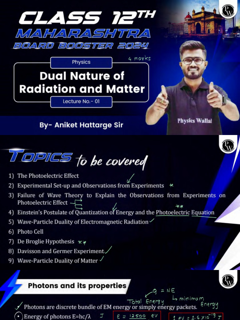 Dual Nature of Radiation and Matter Class Notes 01 Board Booster ...