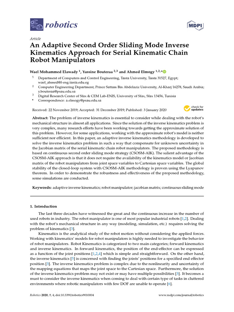 An Adaptive Second Order Sliding Mode In Pdf Kinematics Control