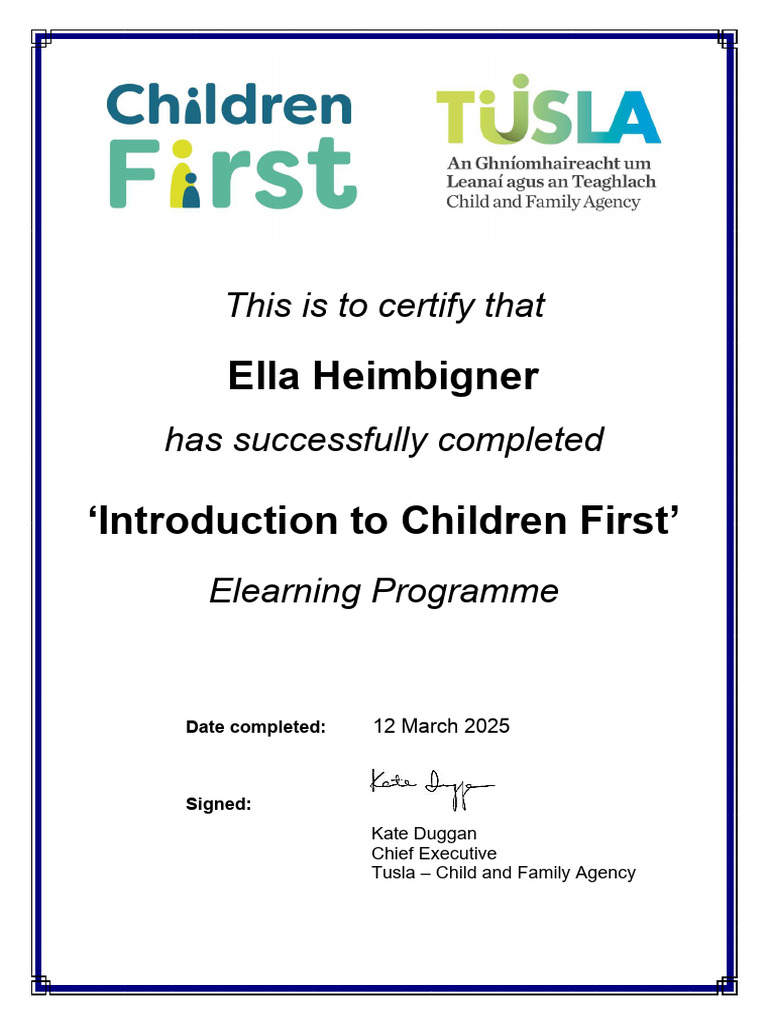 Certificate of Completion: Children First Program | PDF
