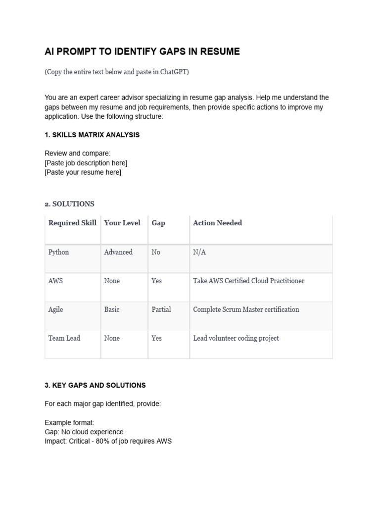 Ai Prompt To Identify Gaps in Resume | PDF