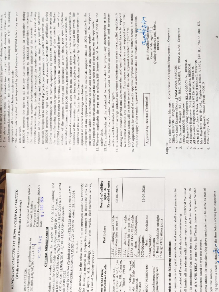 KPTCL Approval Kit | PDF