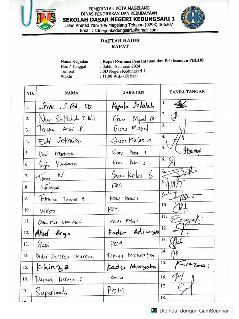 Daftar Hadir Rapat Evaluasi | PDF