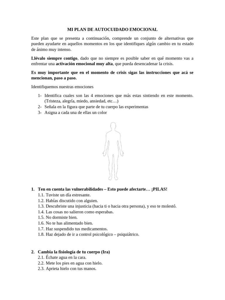 Plan de Autocuidado Emocional | PDF | Las emociones | Experiencia subjetiva