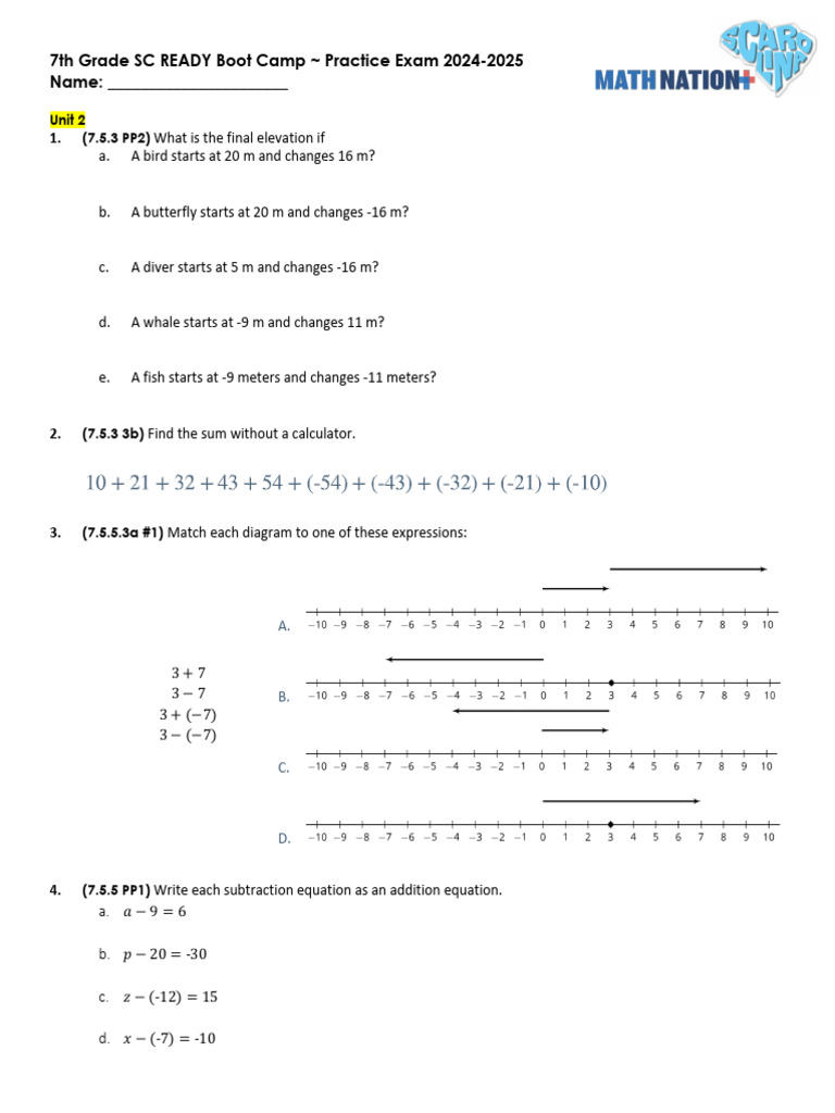 5 - 7th Grade Boot Camp Practice Exam (By MN+ Unit) | PDF