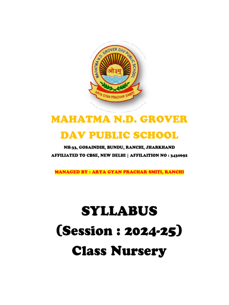 Nursery Syllabus 2024-25 Overview | PDF