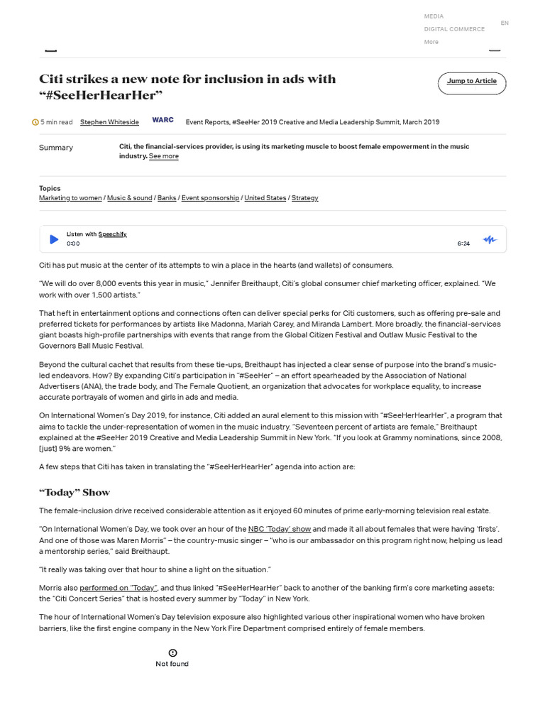 Citi strikes a new note for inclusion in ads with “#SeeHerHearHer” _ WARC | PDF | Mentorship