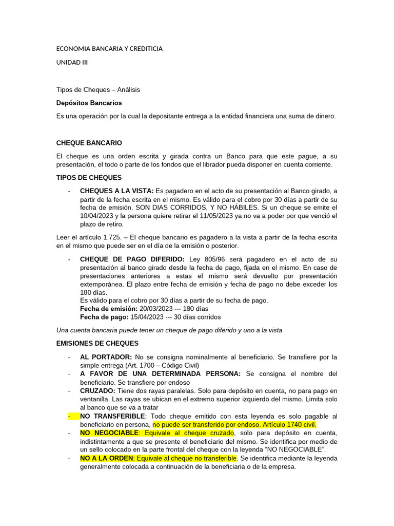 Tipos de Cheques en República Dominicana | PDF | Cheque | Bancos