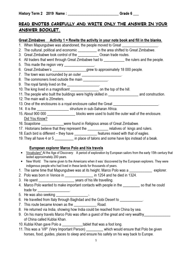 History GR 6 Term 2 Activities Mmo PDF | PDF