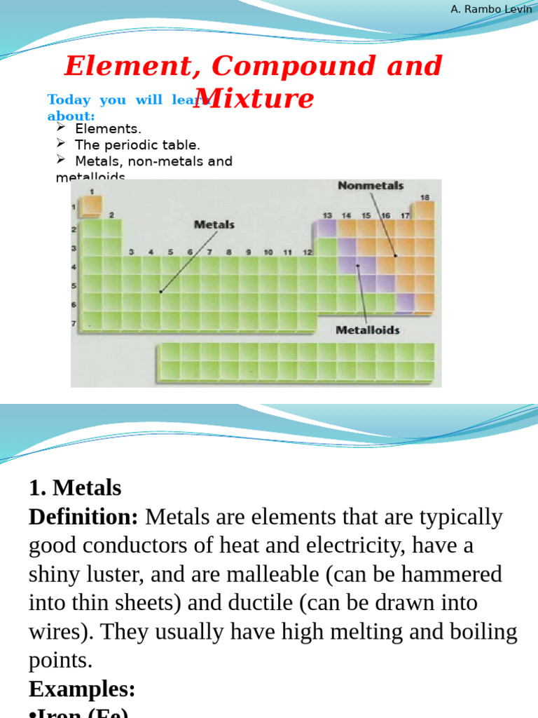 Element Compound Mixture | PDF | Chemical Elements | Metals