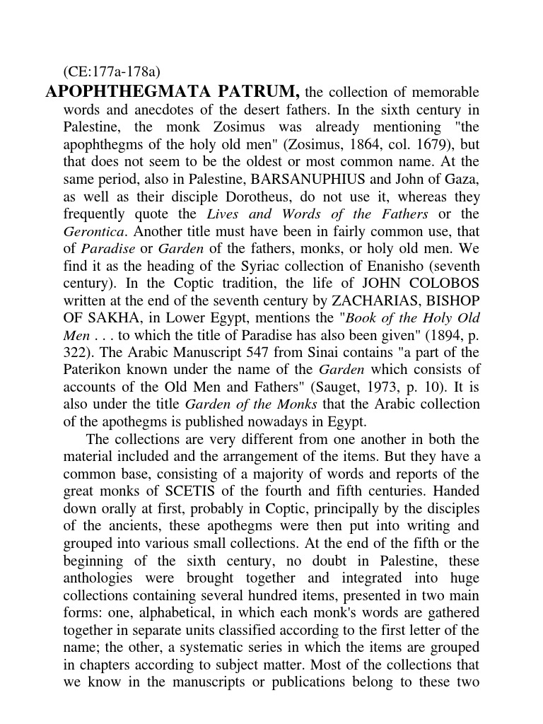 Apophthegmata Patrum Article | PDF | Monastery | Monk