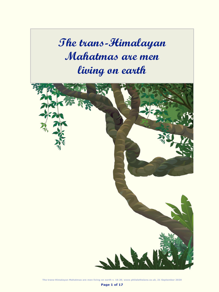 The Trans-Himalayan Mahatmas Are Men Living On Earth (Helena Petrovna Blavatsky) | PDF ...
