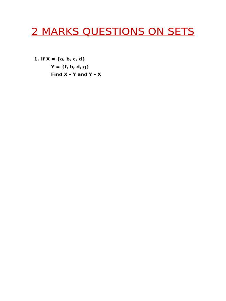 2 Marks Questions On Sets | PDF