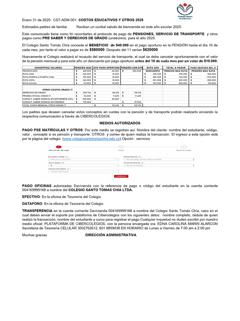 Comunicado CST Ad 001 Protocolo de Pagos 2024 Enero 31 | PDF