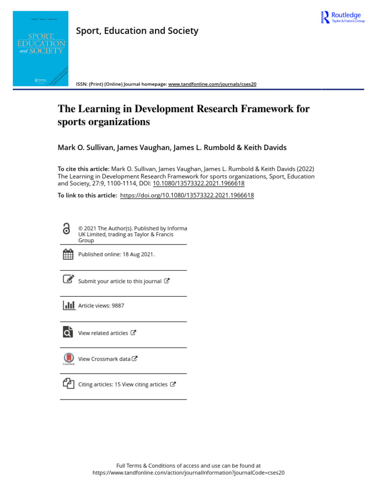 The Learning in Development Research Framework For Sports Organizations ...