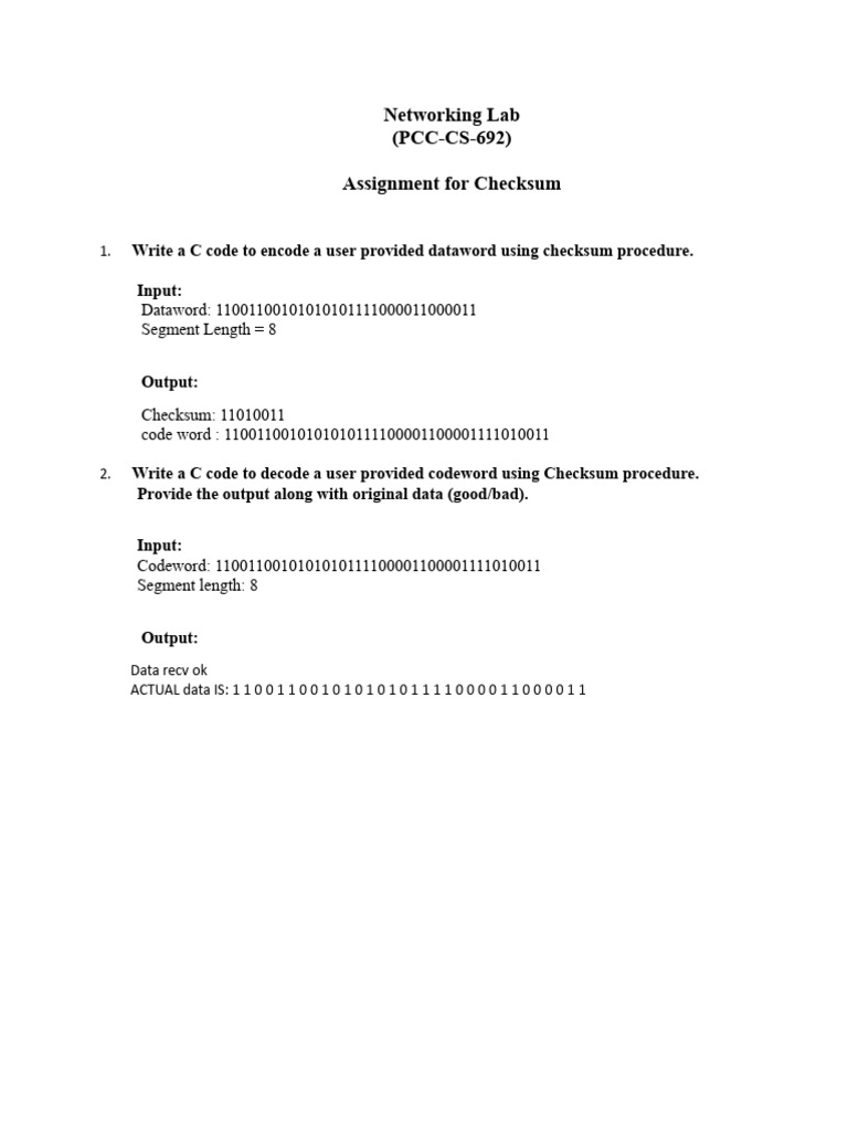 Checksum Assignment | PDF