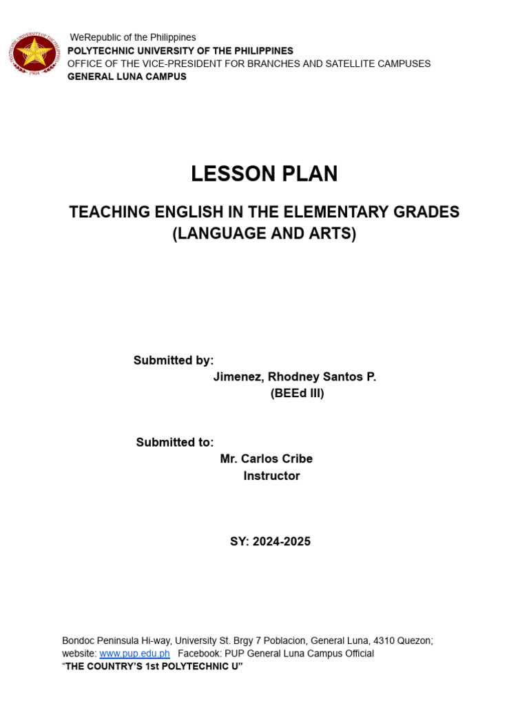 English6 Jimenez LessonPlan | PDF | Grammatical Tense | English Language