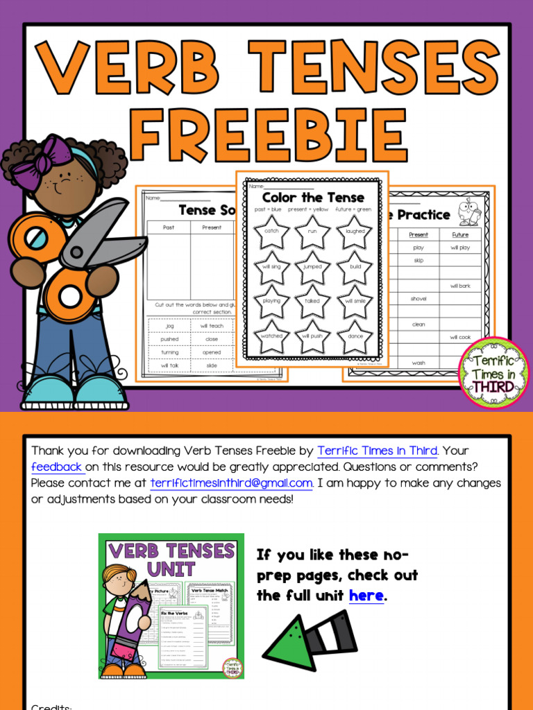 VerbTensesFreebieWorksheetsforPastPresentandFuture 2 | PDF ...
