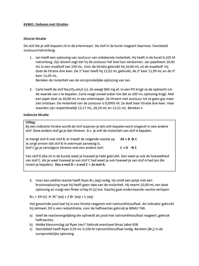 6VWO Oefenen Met Titraties 2 | PDF