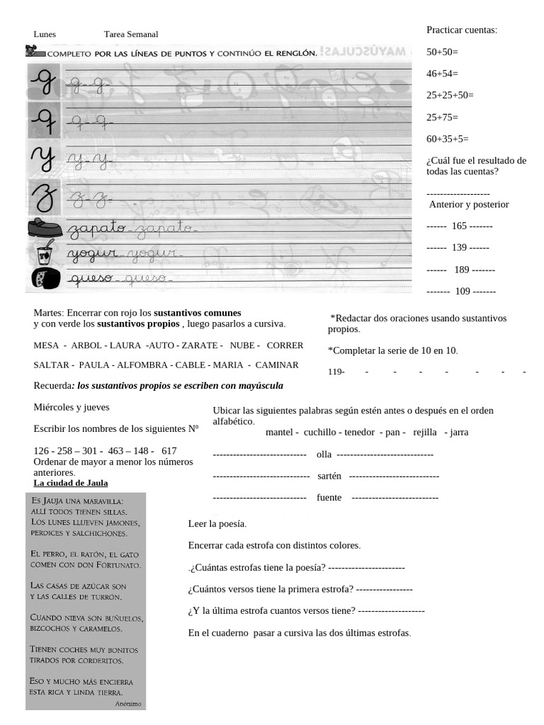Actividades Semanales de Lengua y Matemáticas | PDF | Escritura ...