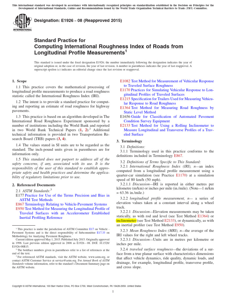 Standard Practice For Computing International Roughness Index of Roads From Longitudinal Profile ...