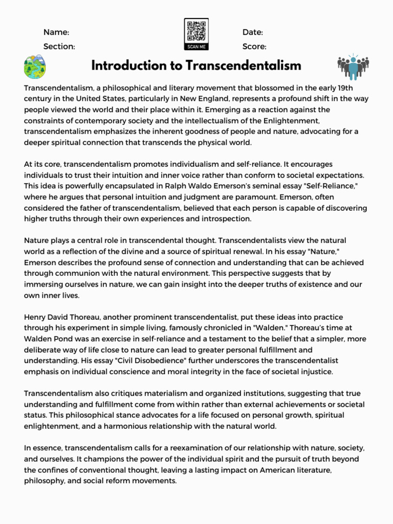Introduction To Transcendentalism | PDF | Transcendentalism | Walden