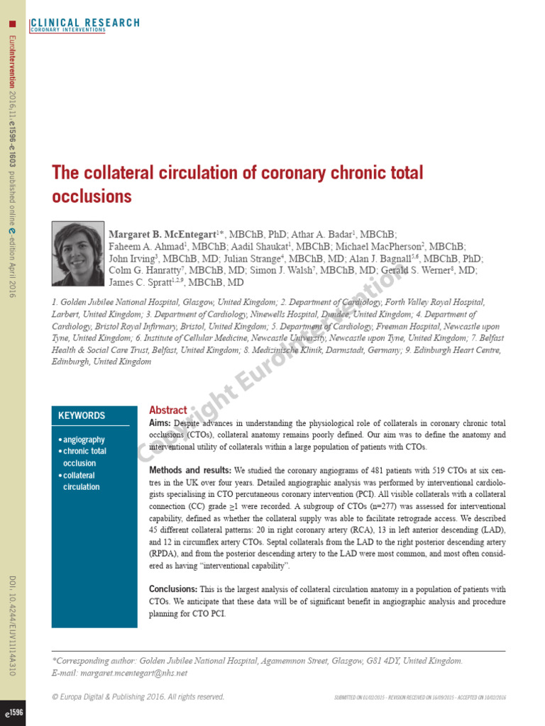 The Collateral Circulation of Coronary Chronic Total Occlusions | PDF ...