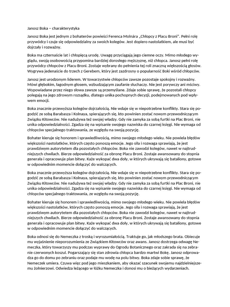 Janosz Boka - Charakterystyka | PDF