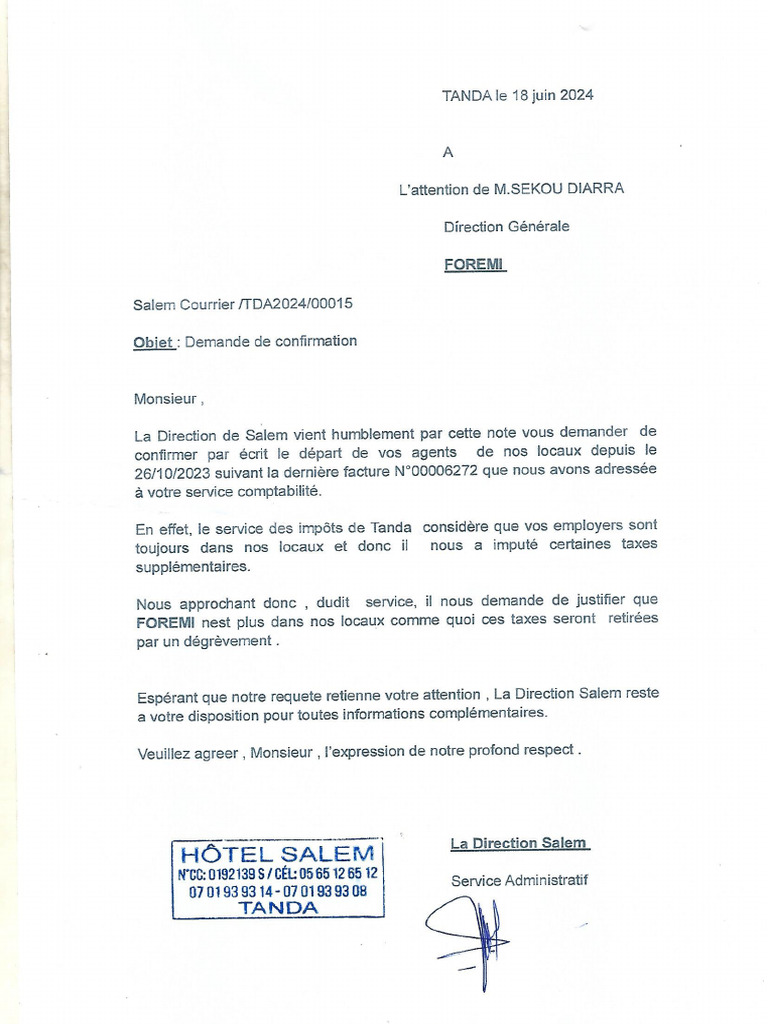 Demande de Confirmation Salem | PDF