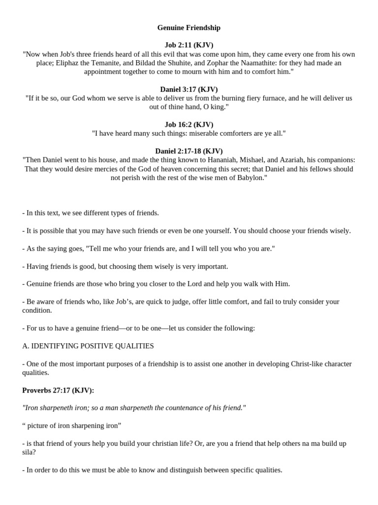 Genuine Friendship - Preaching and Teaching No.1.1 | PDF | Shadrach ...