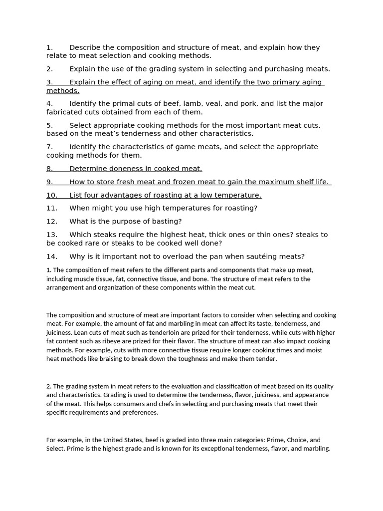 Meat and Its Structure - Questions | PDF | Roasting | Lamb And Mutton