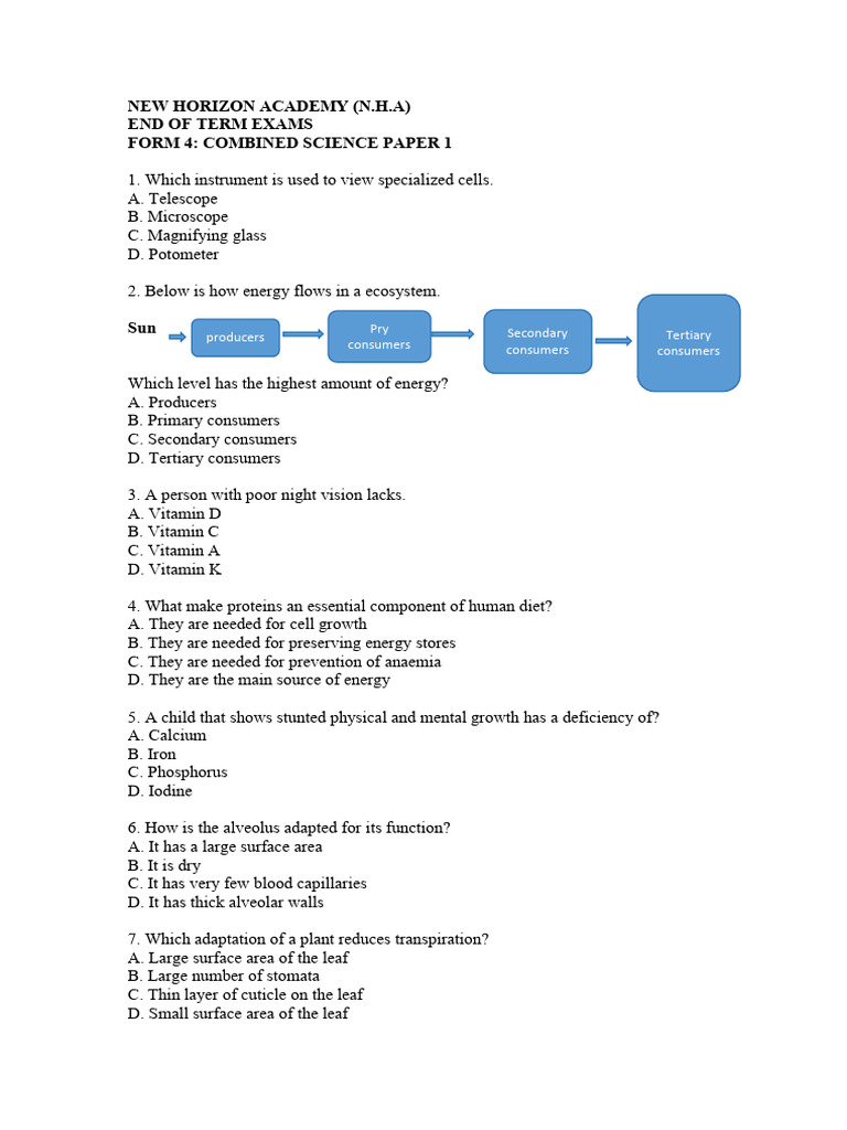 Form 4 Combined Science Exam Paper | PDF | Sodium | Atoms