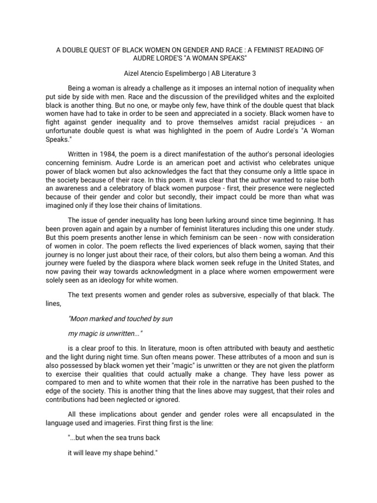 FEMINIST (Espelimbergo) - A WOMAN SPEAKS-WPS Office | PDF | Feminism ...