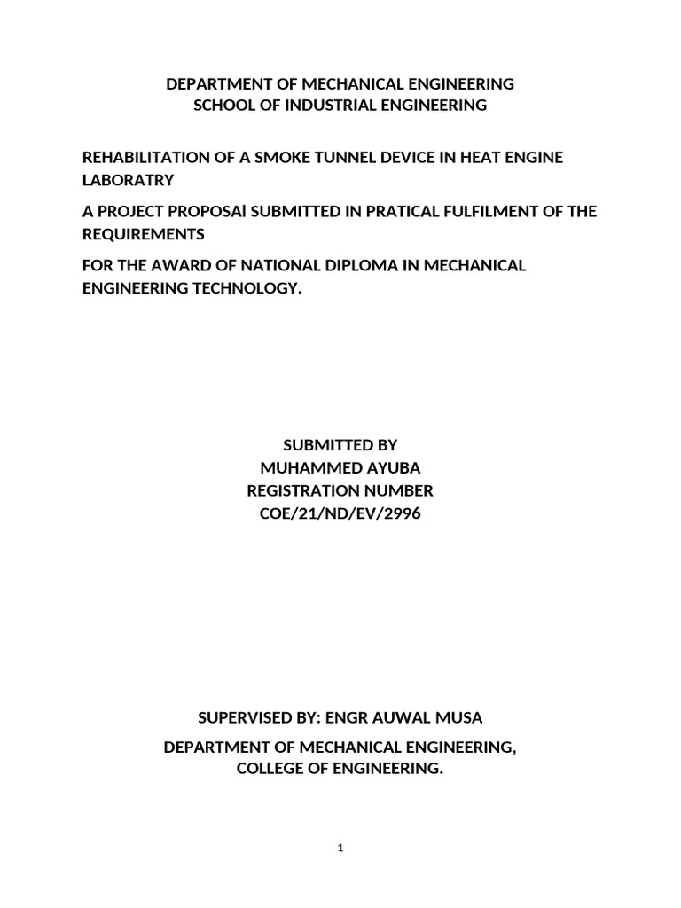 My Department of Mechanical Engieering Project Work | PDF | Wind Tunnel ...