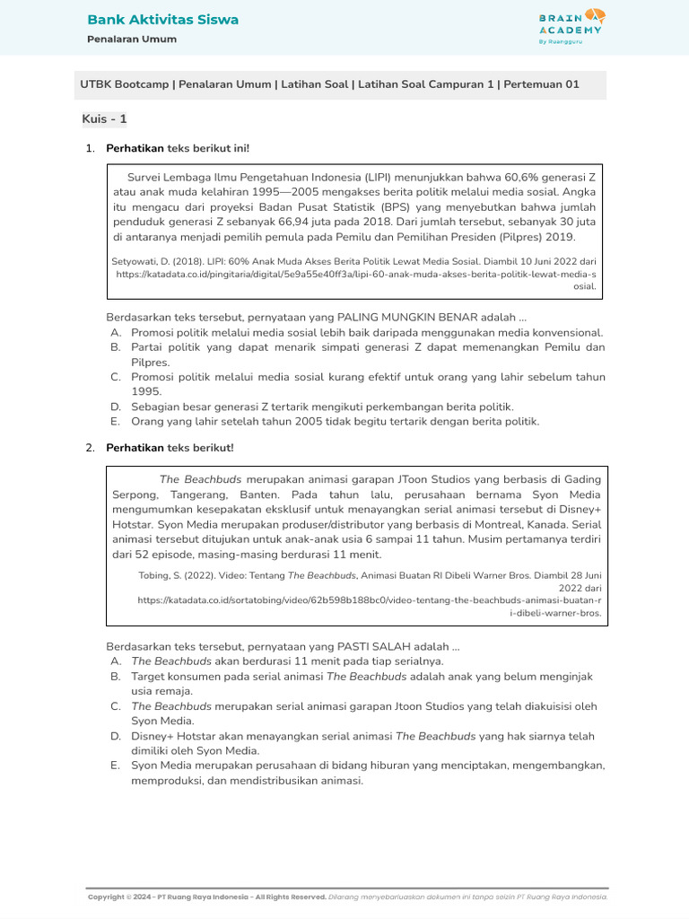 Pertemuan 1 (Latihan Soal Penalaran Umum 6) | PDF