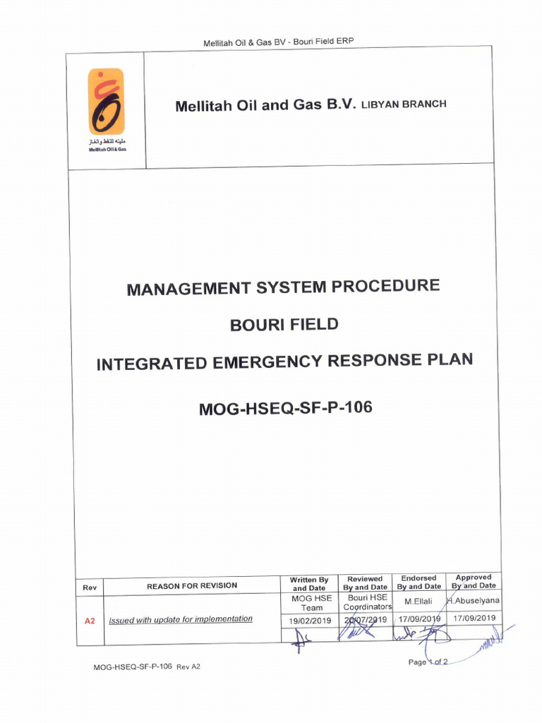 MOG-HSEQ-SF-P-106 Rev A2 Bouri ERP | PDF | Emergency | Hazards