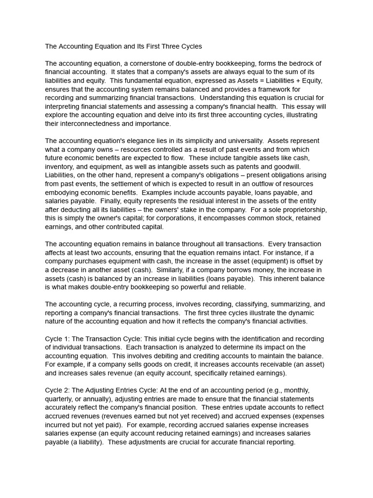 The Accounting Equation and Its First Three Cycles | PDF | Equity ...