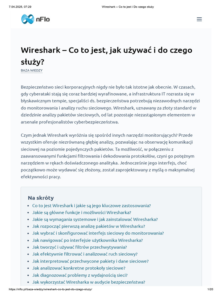 Wireshark Co To Jest I Do Czego Służy | PDF