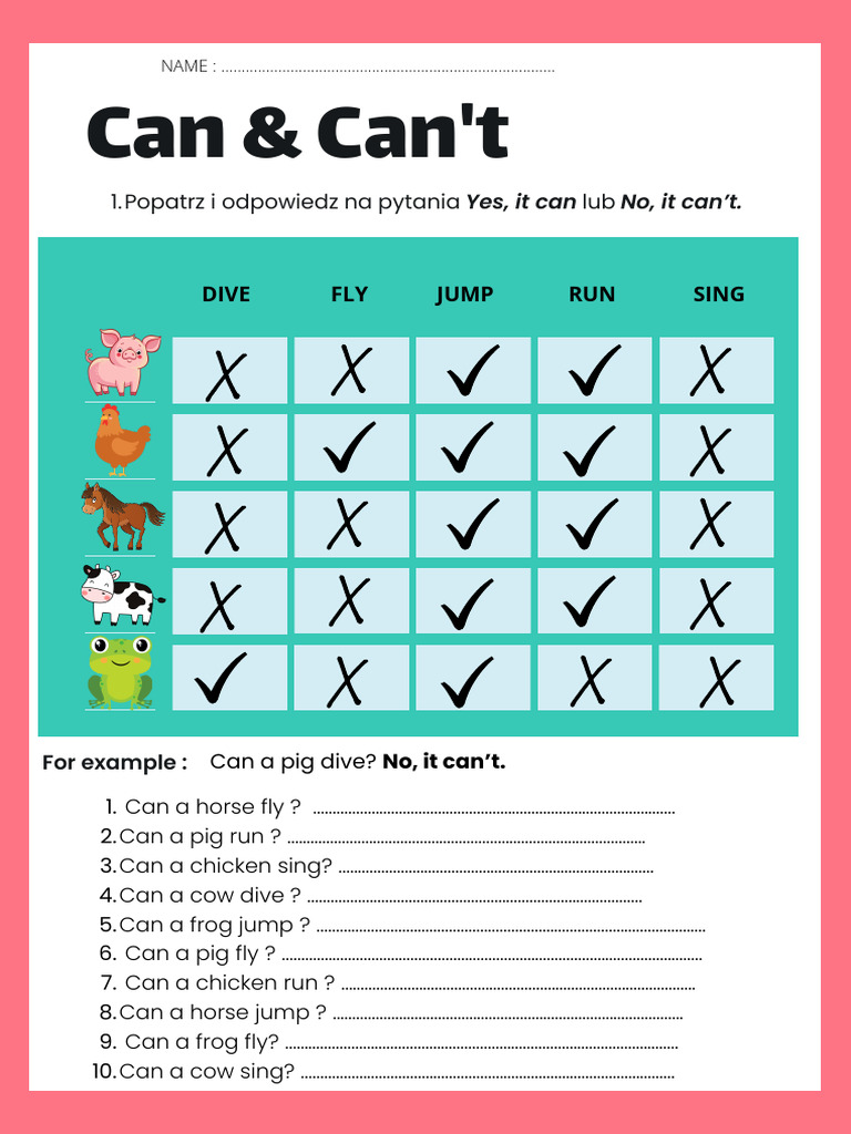 Can and Cant Farm Animals | PDF