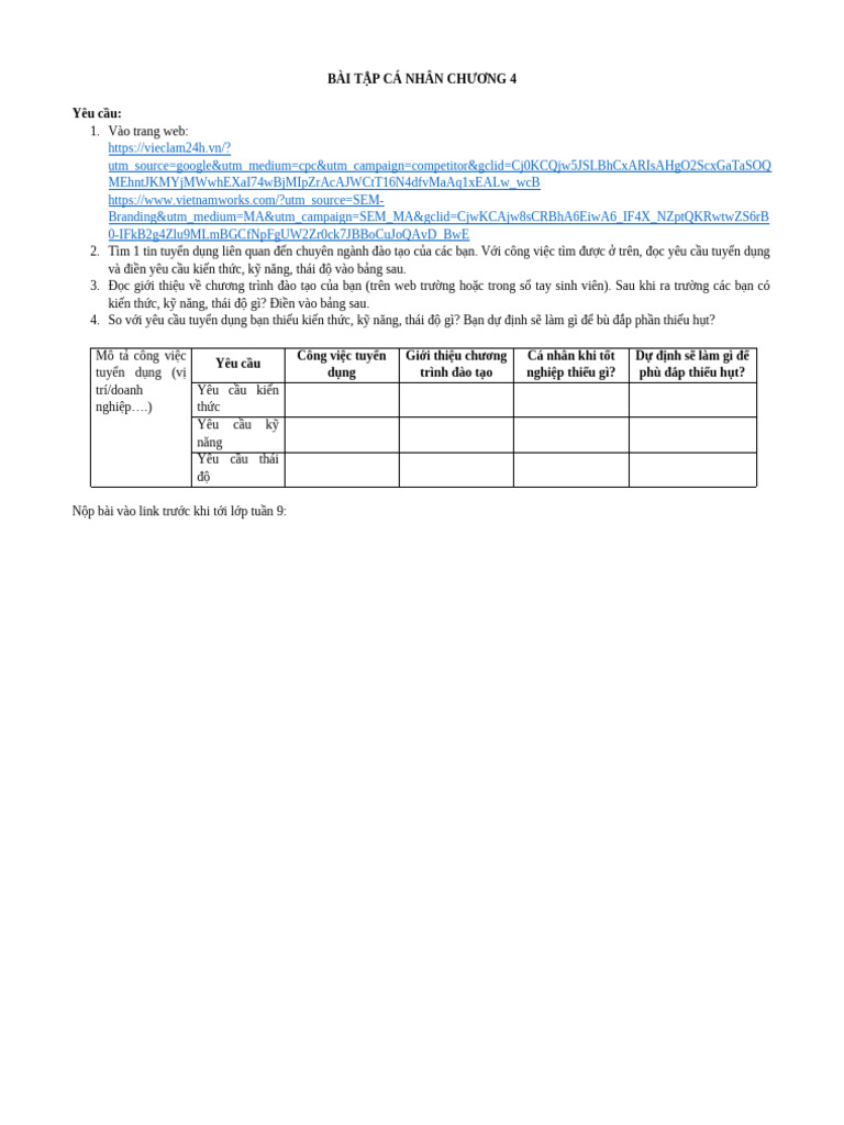 BT CHƯƠNG 4 QUẢN TRỊ NGUỒN NHÂN LỰC - BT CÁ NHÂN | PDF