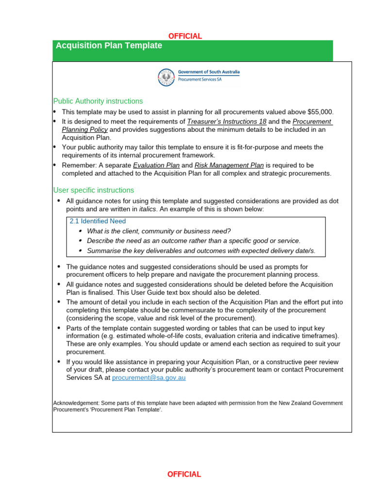 Acquisition Plan Template Guide | PDF | Procurement | Evaluation