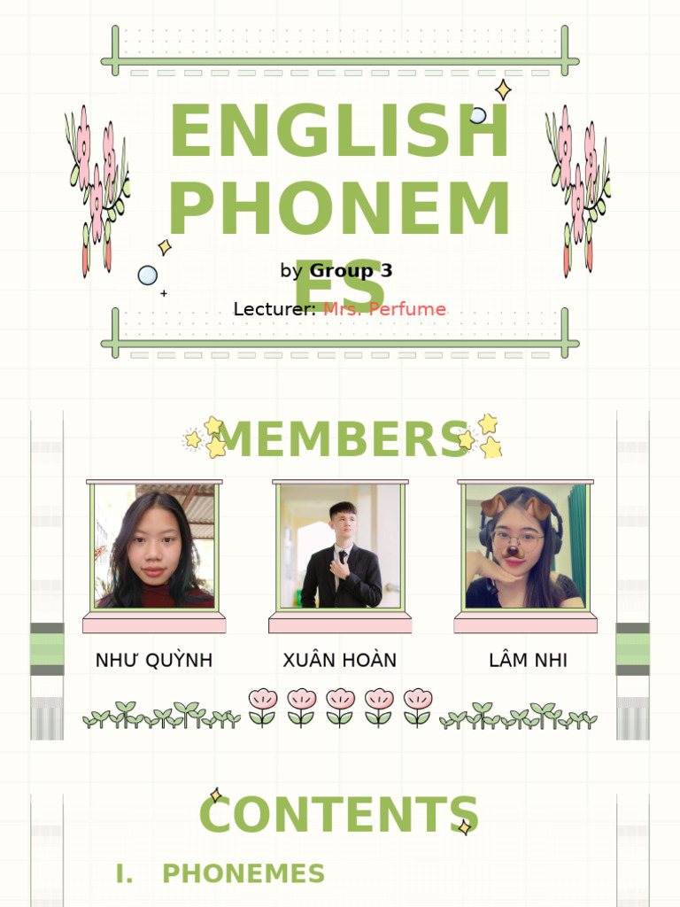 Phonemes - Group 3 - English Phonetics and Phonology | PDF | Phoneme | Consonant