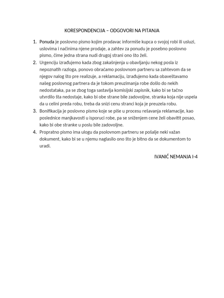 KORESPONDENCIJA Pitanja Viber | PDF