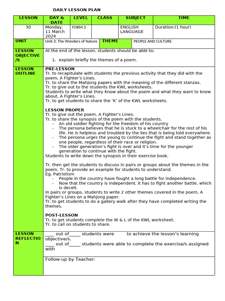 UNIT 3 THE WON - DLP NON TB BASED LESSON 30 - LiA | PDF
